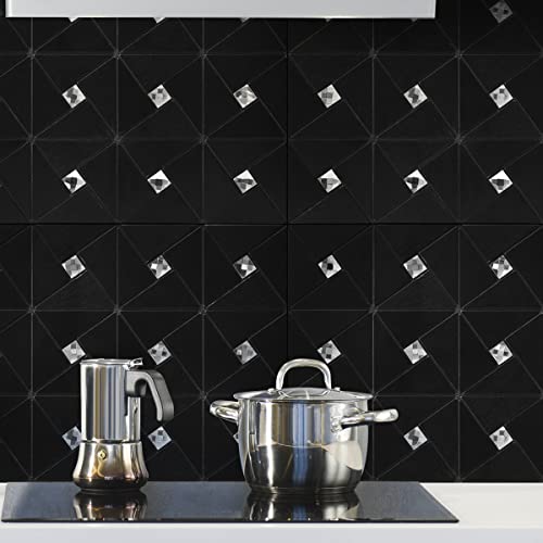 Art3d 10-Sheet Peel and Stick Backsplash Metal Mosaic Tiles for Kitchen Wall Decor, Stick on Aluminum Composite Tiles Stikers, Black Windmill Puzzle Glass Mixed