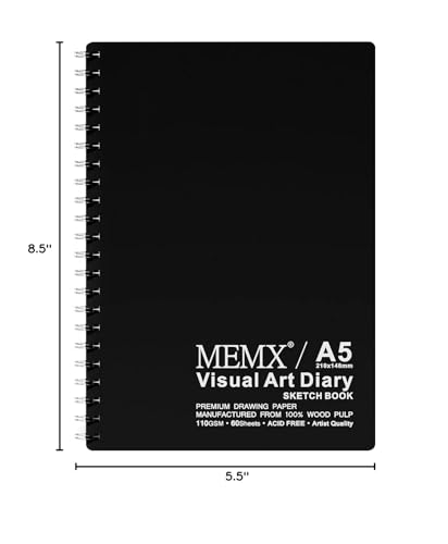 MEMX Sketch Book, 5.5βX8.5β 120 Pages (110gsm), Spiral Bound Artist Sketch Pad Notebook, Durable Acid Free Drawing Paper for Drawing, Writing, Painting, Sketching or Doodling, White