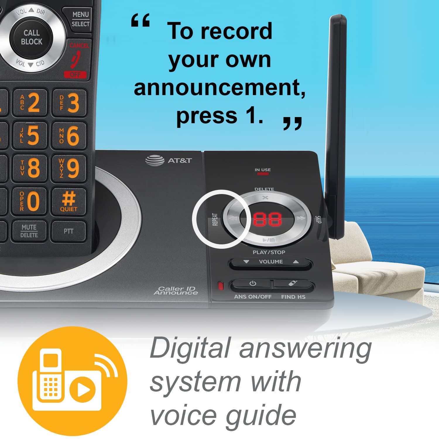 AT&T CL82219 DECT 6.0 2-Handset Cordless Phone for Home with Answering Machine, Call Blocking, Caller ID Announcer, Intercom and Long Range, Black