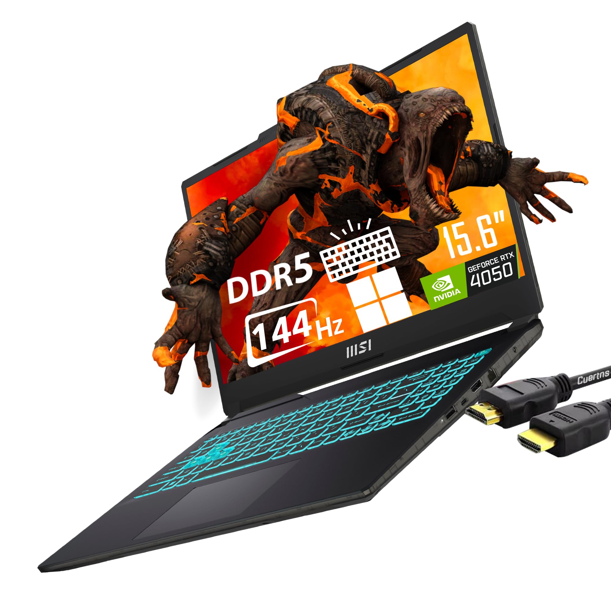 MSI Cyborg 15 2023 Gaming Laptop, 144Hz 15.6" FHD, Intel Core i7-13620H(>i9-12900H, 10 Cores, Upto 4.90 GHz), GeForce RTX 4050, Backlit Keyboard, RJ45, Windows 11 Pro, Black(64GB DDR5 RAM | 2TB SSD)