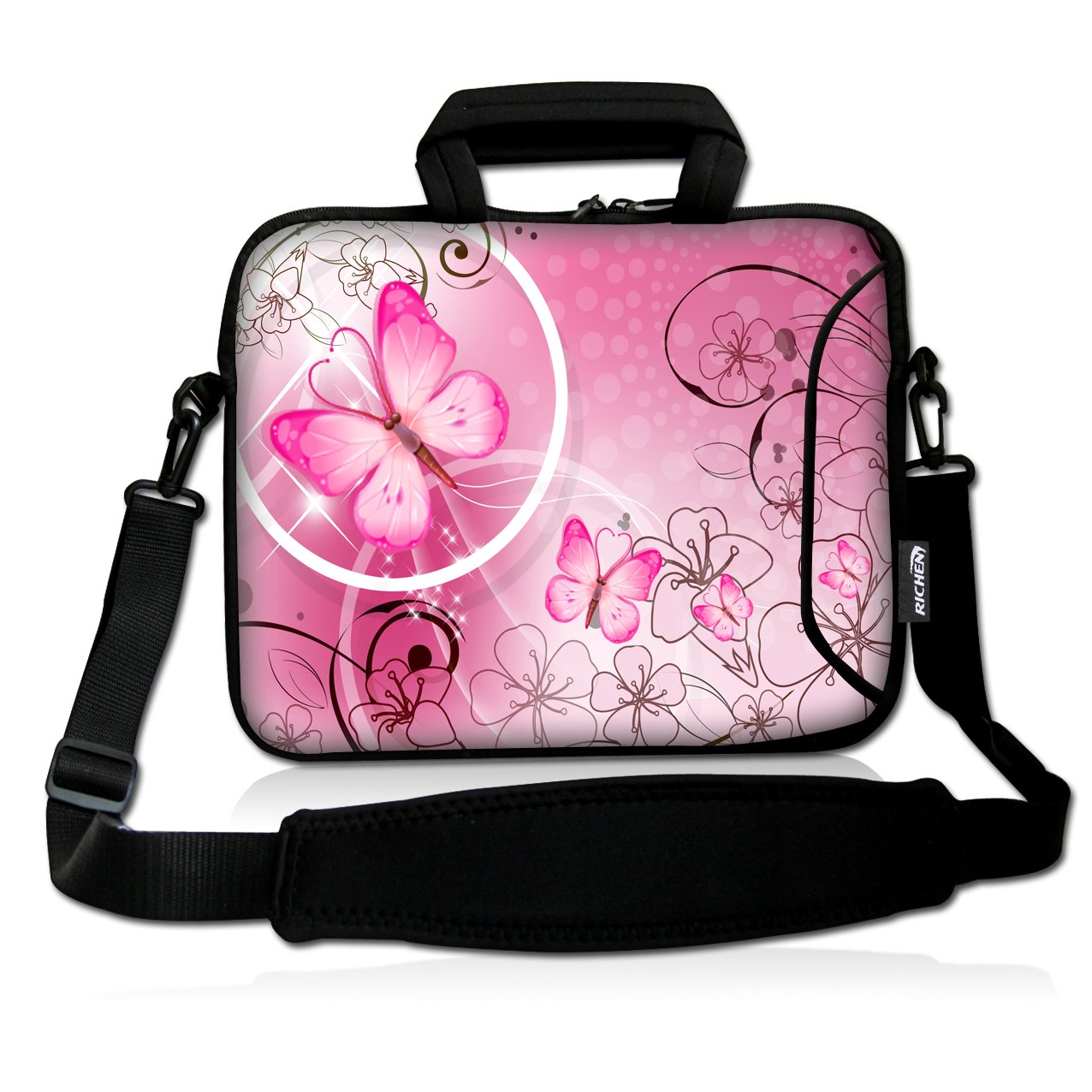 RICHEN 10 inch Messenger Bag Carrying Case Sleeve with Handle Accessory Pocket Fits 7 to 10-Inch Laptops/Notebook/Kids tablet (7-10.2 inch, Pink Butterfly)