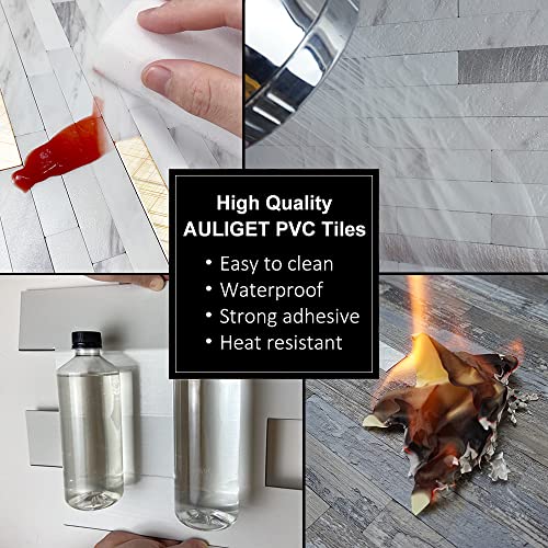 AULIGET 20 Sheets Peel and Stick Backsplash, Distressed Wood Look PVC Wall Tiles Stick on Backsplash for Kitchen
