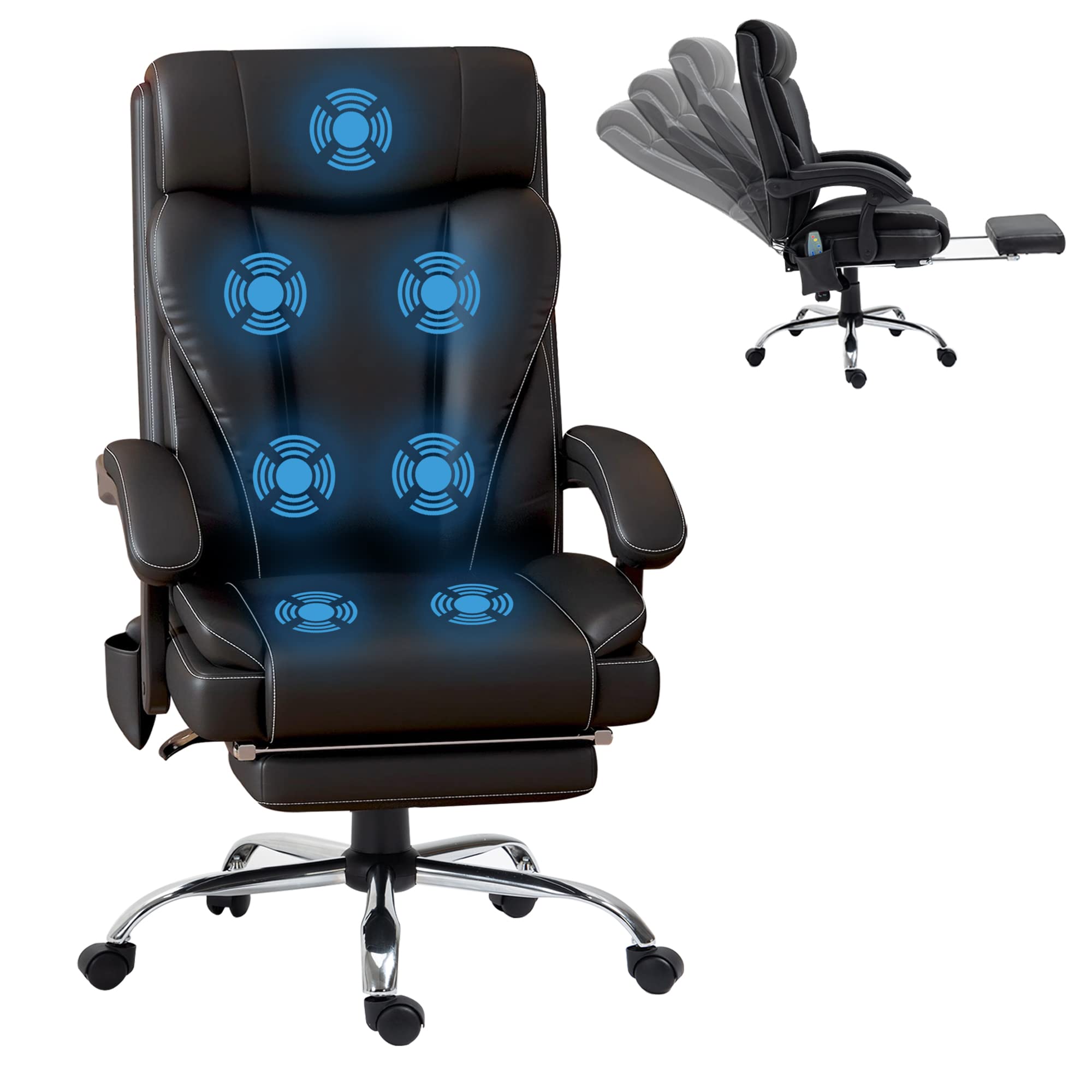 Duoku Massage Office Chair Big and Tall Desk Chairs with Wheels 350lb Comfortable Lumbar Support Computer Chair Ergonomic Executive High Back PU Leather Work Chair for Adults Women, Black