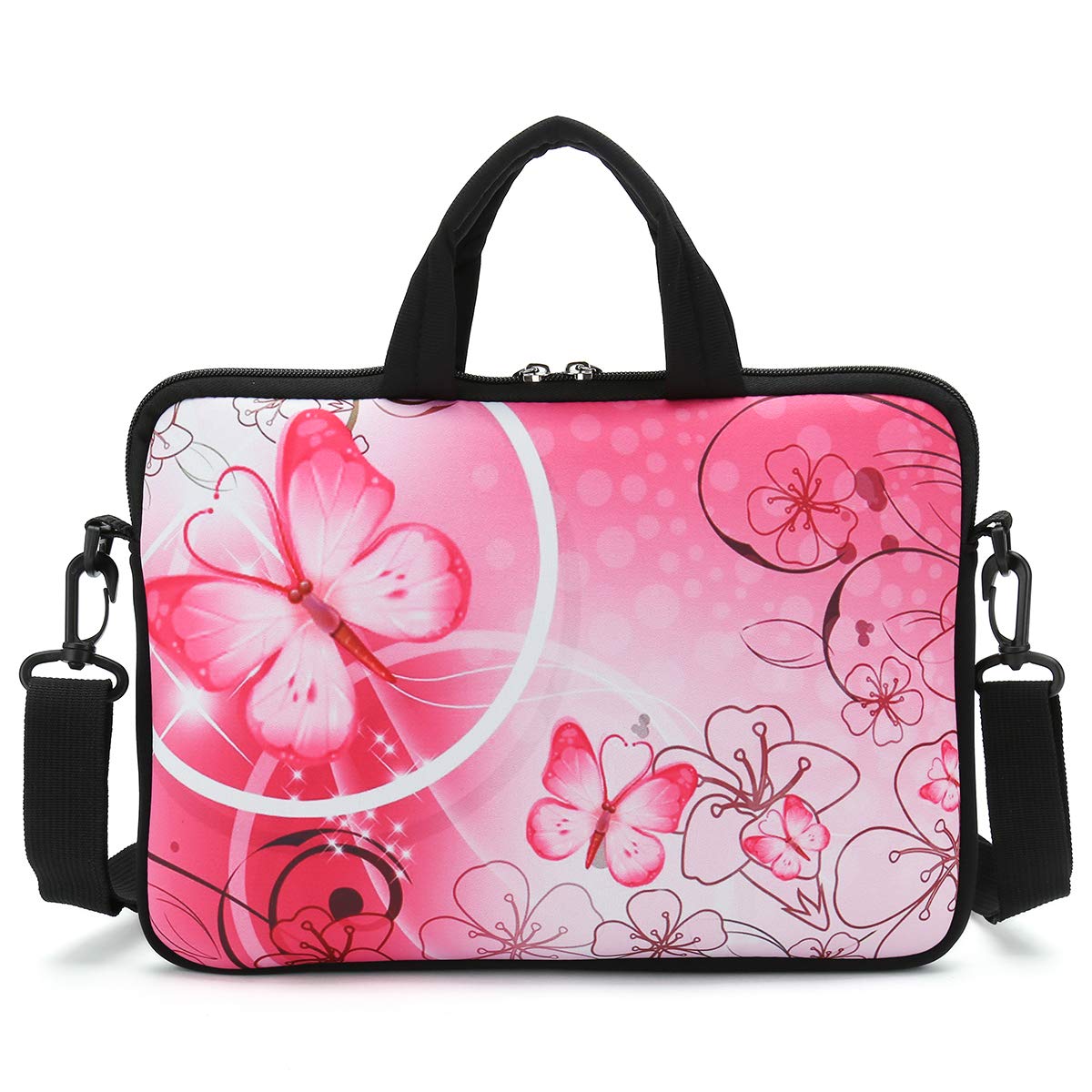 RICHEN 10 inch Messenger Bag Carrying Case Sleeve with Handle Accessory Pocket Fits 7 to 10-Inch Laptops/Notebook/Kids tablet (7-10.2 inch, Pink Butterfly)