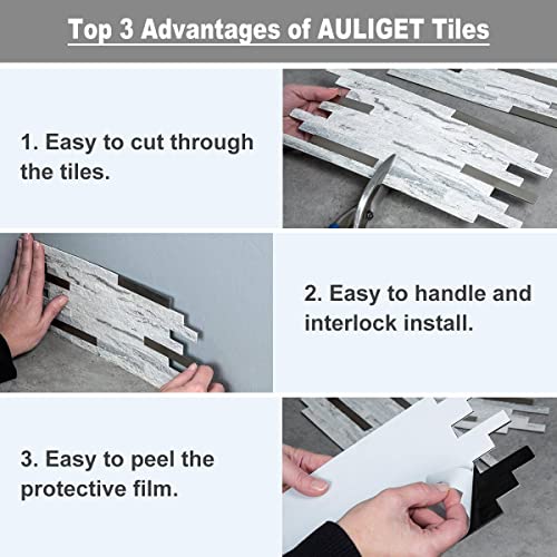 AULIGET 20 Sheets Peel and Stick Backsplash, Distressed Wood Look PVC Wall Tiles Stick on Backsplash for Kitchen