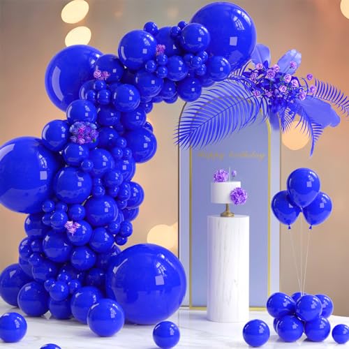 130pcs Royal Blue Balloons Garlands Kit, 18" 12" 10" 5" Different Sizes Pack Dark Blue Latex Balloon Arch for Birthday Baby Shower Wedding Gender Reveal Party Decorations(With 2 Ribbons)