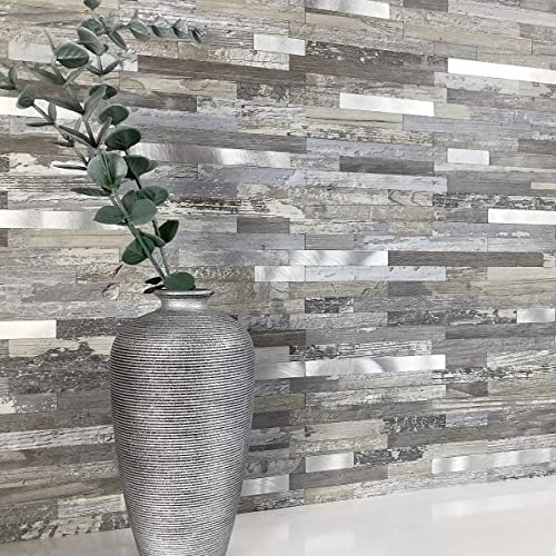 AULIGET 20 Sheets Peel and Stick Backsplash, Distressed Wood Look PVC Wall Tiles Stick on Backsplash for Kitchen