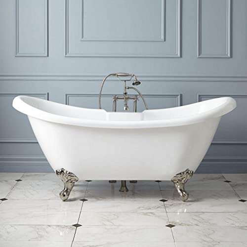 Signature Hardware 946174-63-T Rosalind 63" Acrylic Soaking Clawfoot Tub with Pre-Drilled Overflow Hole, Imperial Feet and Tap Deck