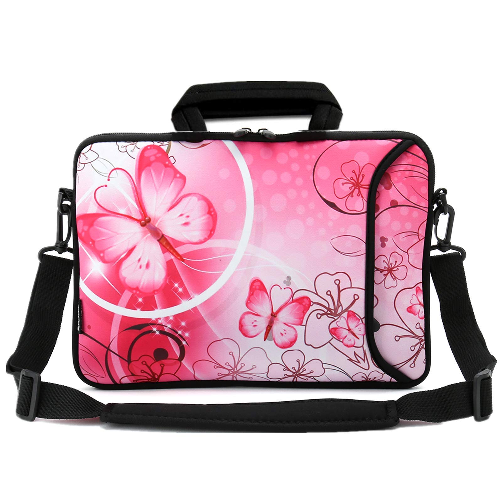 RICHEN 10 inch Messenger Bag Carrying Case Sleeve with Handle Accessory Pocket Fits 7 to 10-Inch Laptops/Notebook/Kids tablet (7-10.2 inch, Pink Butterfly)