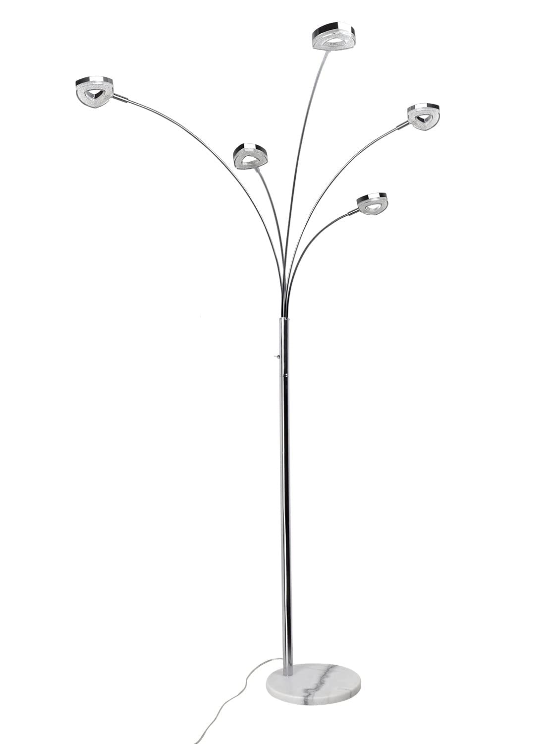 DLLT 5-Light LED Living Room Floor Lamp-Dimmable Bedroom Standing Light with Adjustable Arm & Head, Modern Contemporary Tree Tall Pole Lamps for Office with 3 Brightness Level, Warm White, Sliver