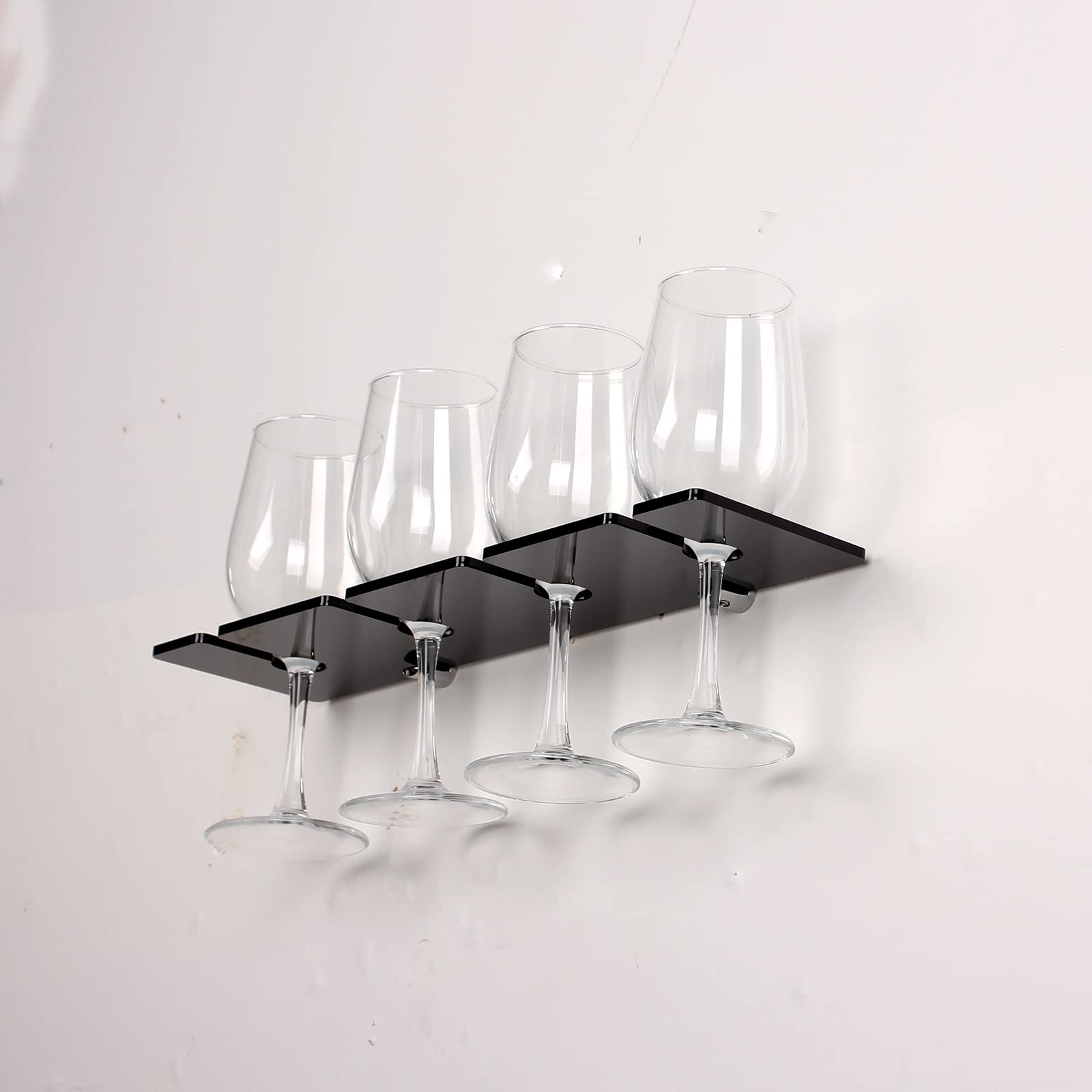 Wine Rack Wall Mounted Wine Glass Holder 4 Wine Glasses Holder Rack Stemware Display Drying Storage for Kitchen Home Bar (Black)