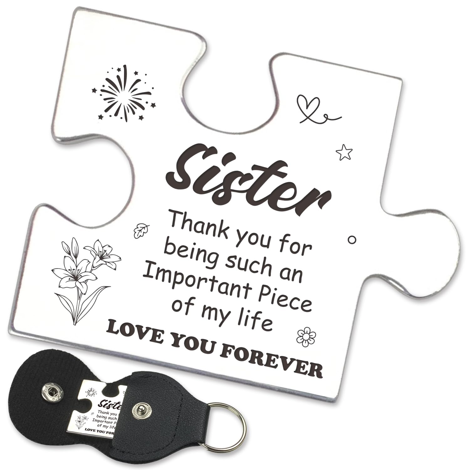 FTONENI Pocket Token Gifts for Sister Birthday Christmas Gifts from Sister Brother Long Distance Relationship Thank You Gifts Puzzle Piece Keepsake with PU Leather Keychain - PTA03