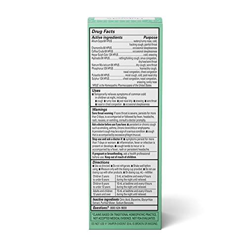 Hyland's Naturals Cold Medicine for Kids Ages 2+, Nighttime Cough Syrup, Decongestant, Allergy & Common Cold Symptom Relief, 4 Fl Oz