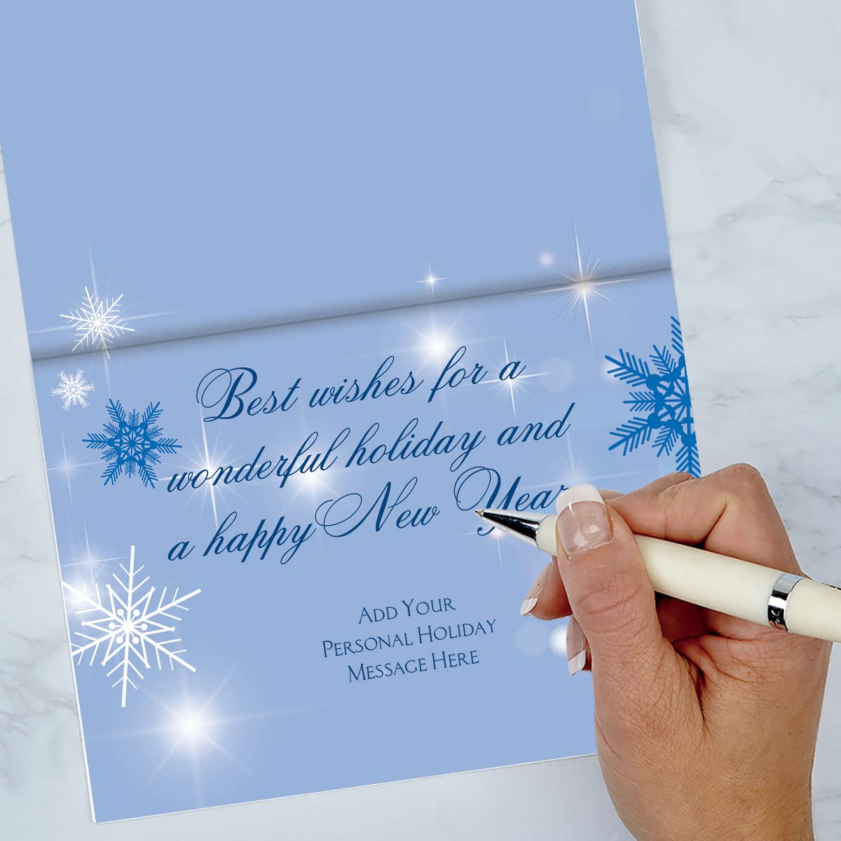 Colorful Images Blue Display Personalized Christmas Cards with Matching Envelope Seals (Set of 24)