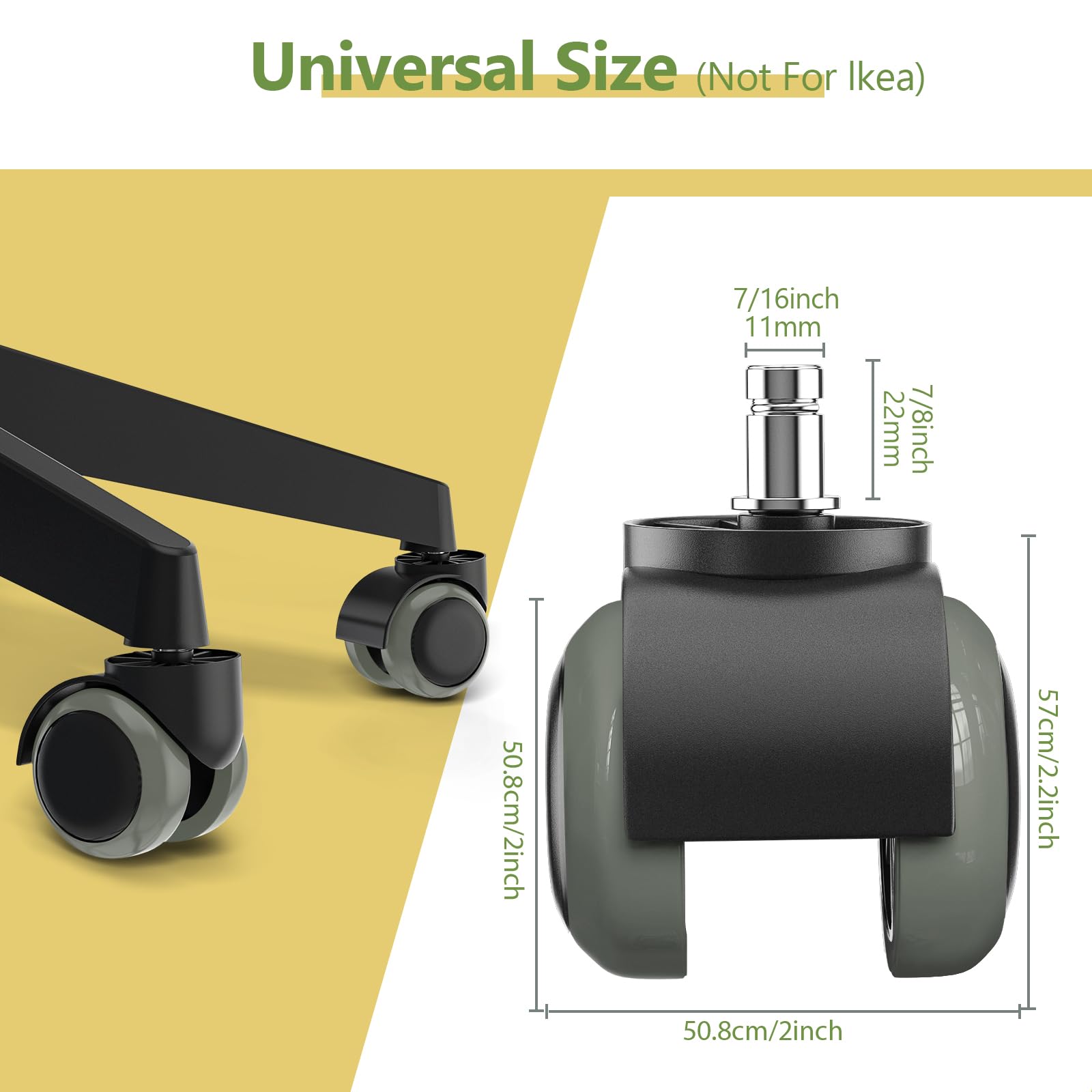 5 Packs PChero Office Chair Casters Wheels with Universal Standard Size 11mm Stem Diameter and 22mm Stem Length (0.43inch X 0.86inch), Support up to 550LBs Weight