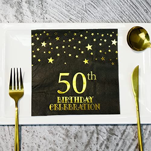 Pandecor 50 Pack 3 Layers Birthday Party Supplies,6.5 x 6.5 In Paper Napkins Birthday Party Decorations (50th birthday napkins)