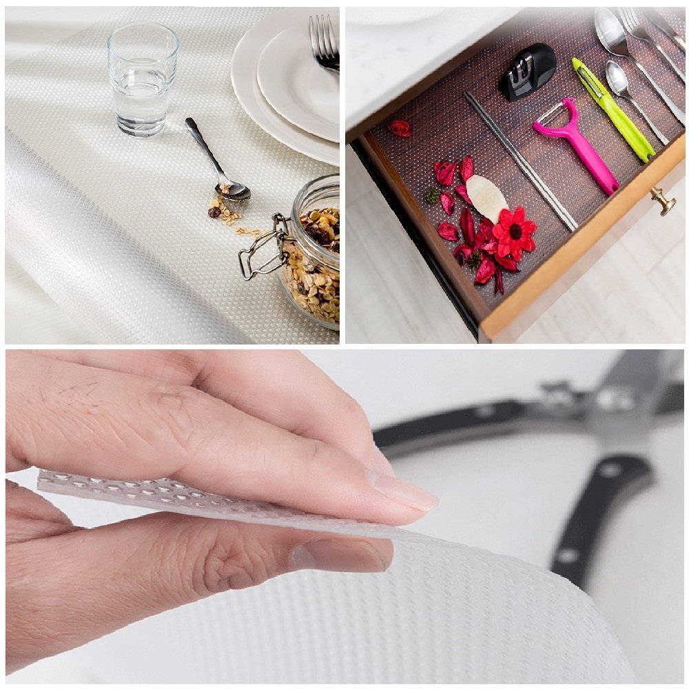 3 Pack 12 Inch x 59 Inch EVA Shelf Drawer Liner, Transparent Non-Adhesive Cupboard Cabinet Non-Slip Mat, Anti-Frost, Waterproof, Can Be Cutting to Any Size