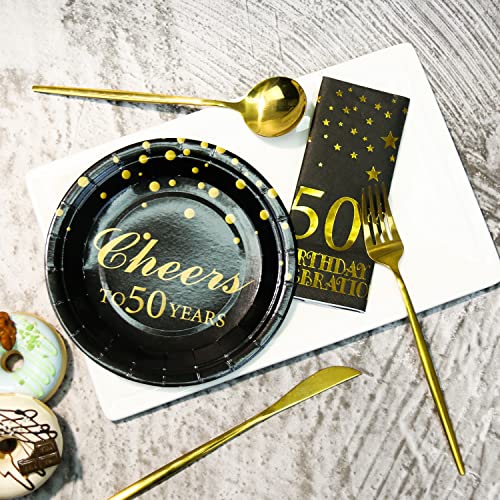 Pandecor 50 Pack 3 Layers Birthday Party Supplies,6.5 x 6.5 In Paper Napkins Birthday Party Decorations (50th birthday napkins)