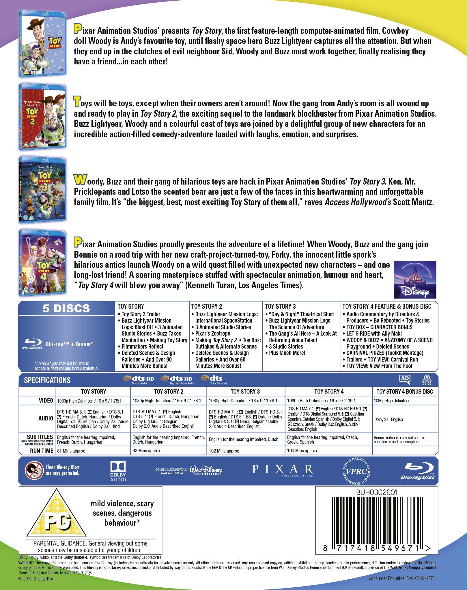 Toy Story 1-4 Boxset [Blu-ray] [2019] [Region Free]