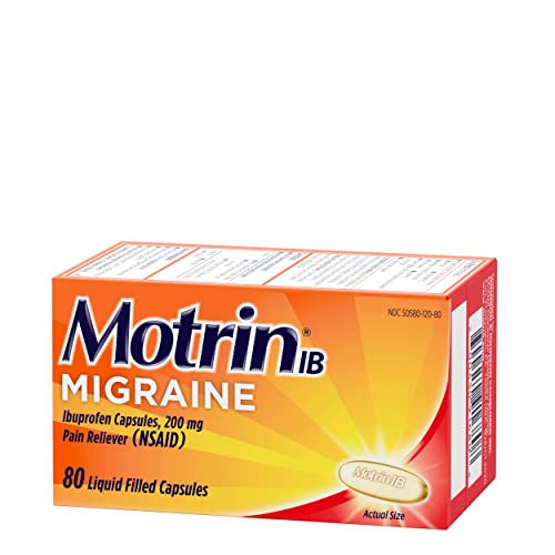Motrin IB Migraine Liquid Gel Caps, Ibuprofen 200 mg, Migraine Relief Medicine, 80 Ct