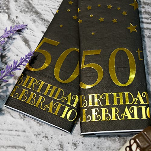 Pandecor 50 Pack 3 Layers Birthday Party Supplies,6.5 x 6.5 In Paper Napkins Birthday Party Decorations (50th birthday napkins)