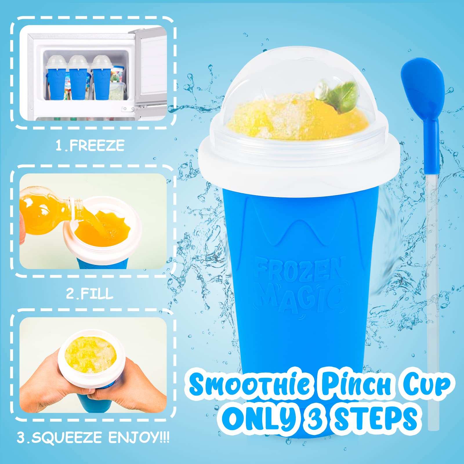 Slushie Maker Cup - TIK TOK Quick Frozen Magic Cup, Double Layers Slushie Cup, DIY Homemade Squeeze Icy Cup, Fasting Cooling Make And Serve Slushy Cup For Milk Shake, Smoothies, Slushies - Blue