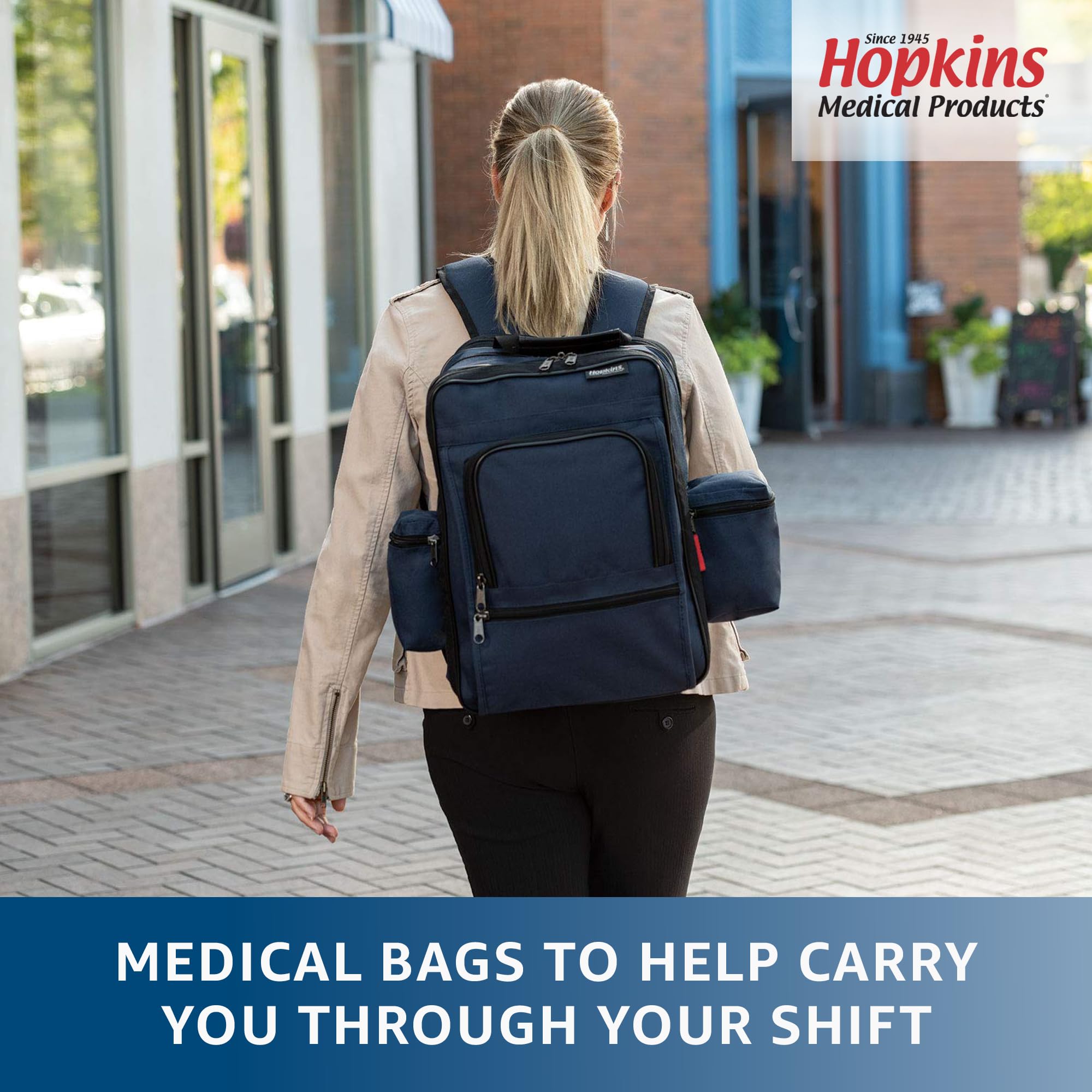 Hopkins EZ-View Deluxe Home Care Backpack, Waterproof, Ergonomic Straps, Lockable Zippers, Laptop Sleeve, Multiple Storage Compartments, Black, 11.5 In. x 9 In. x 16 In.