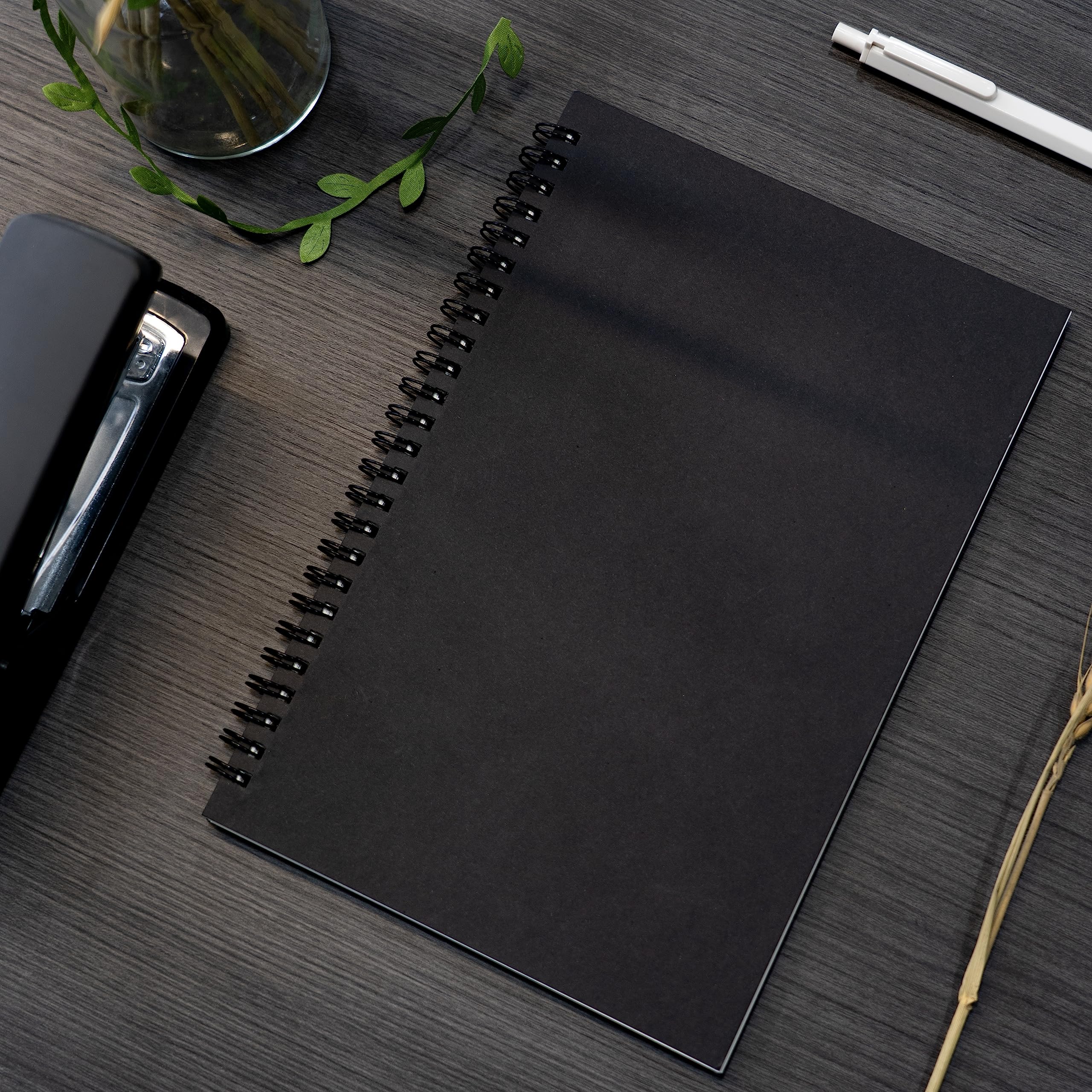 DSTELIN 10 inch x 7.5 inch, 100GSM, Blank Spiral Notebook, 4-Pack, Soft Cover, Sketch book, 50 Pages / 25 Sheets, (Black)