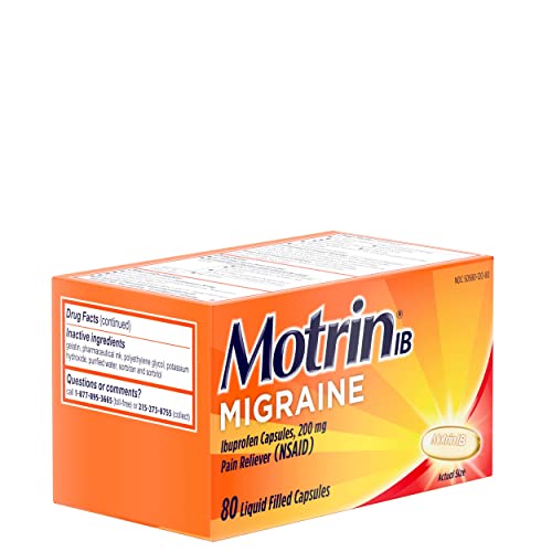 Motrin IB Migraine Liquid Gel Caps, Ibuprofen 200 mg, Migraine Relief Medicine, 80 Ct