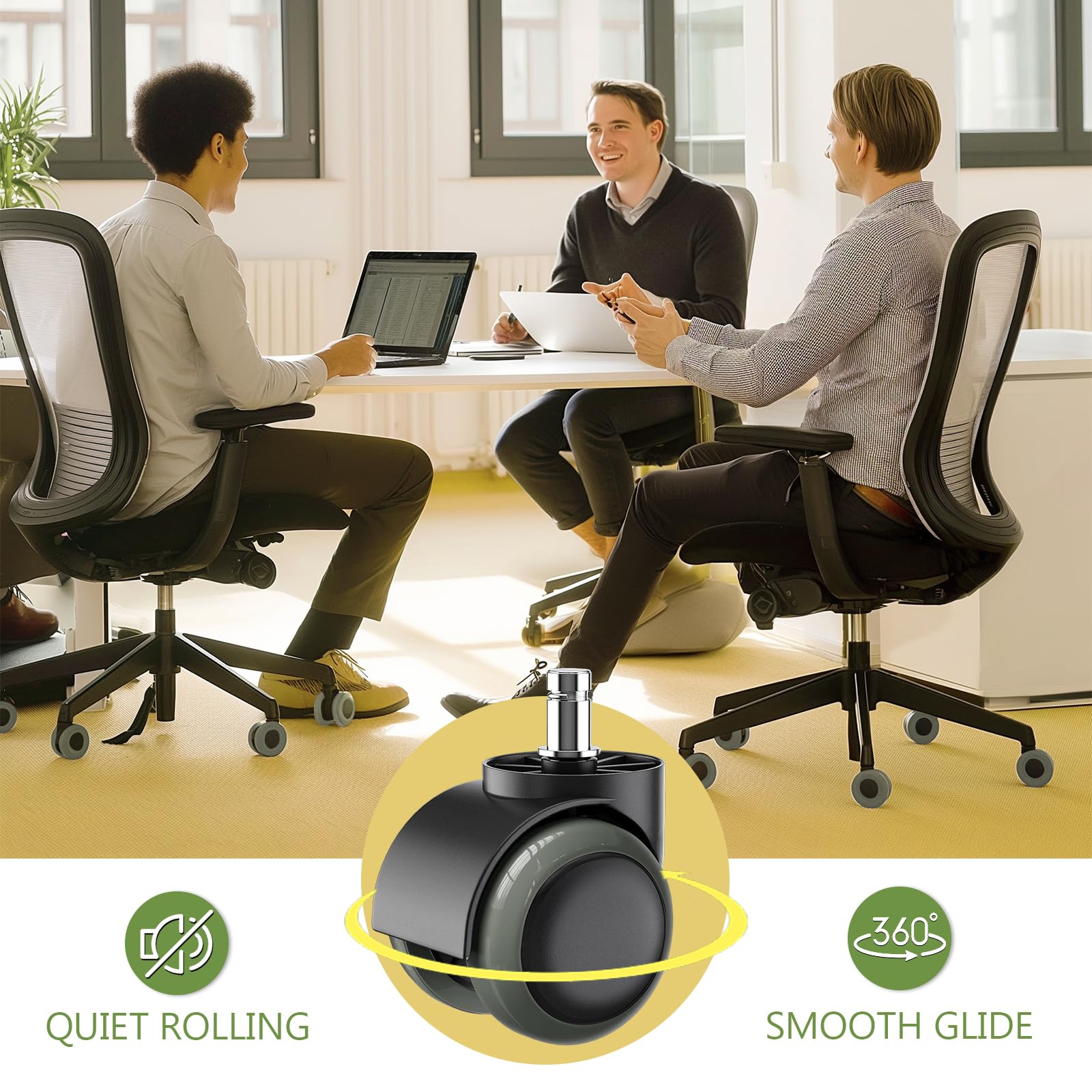 5 Packs PChero Office Chair Casters Wheels with Universal Standard Size 11mm Stem Diameter and 22mm Stem Length (0.43inch X 0.86inch), Support up to 550LBs Weight