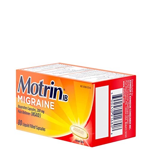 Motrin IB Migraine Liquid Gel Caps, Ibuprofen 200 mg, Migraine Relief Medicine, 80 Ct
