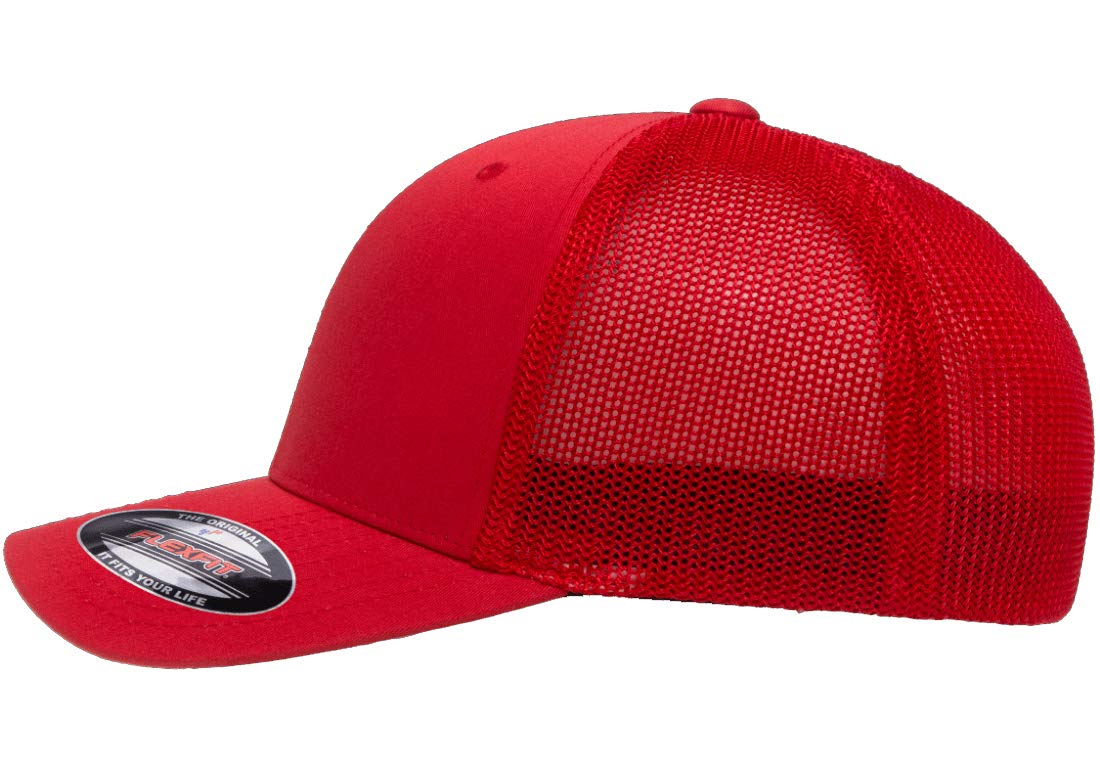 1973-77 Ford F100 Pickup Truck Outline Design Flexfit Trucker Mesh Fitted Cap red