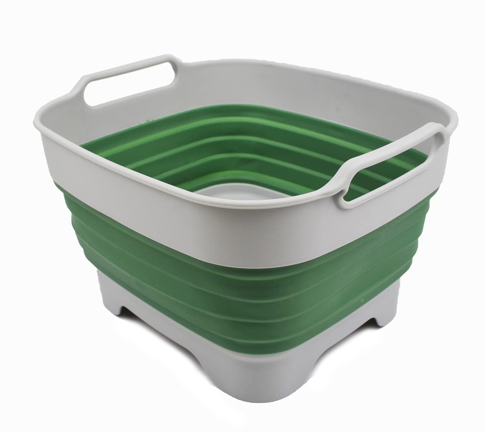 SAMMART 9L Collapsible Dishpan with Draining Plug - Foldable Washing Basin - Portable Dish Washing Tub - Space Saving Kitchen Storage Tray (Grey/Dark Sea Green, 1)