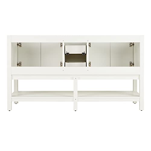 Signature Hardware 953315-60-UM-8 Olsen 60" Free Standing Double Vanity Cabinet Set with Wood Cabinet, Stone Vanity Top and Oval Undermount Sinks - 8" Faucet Holes