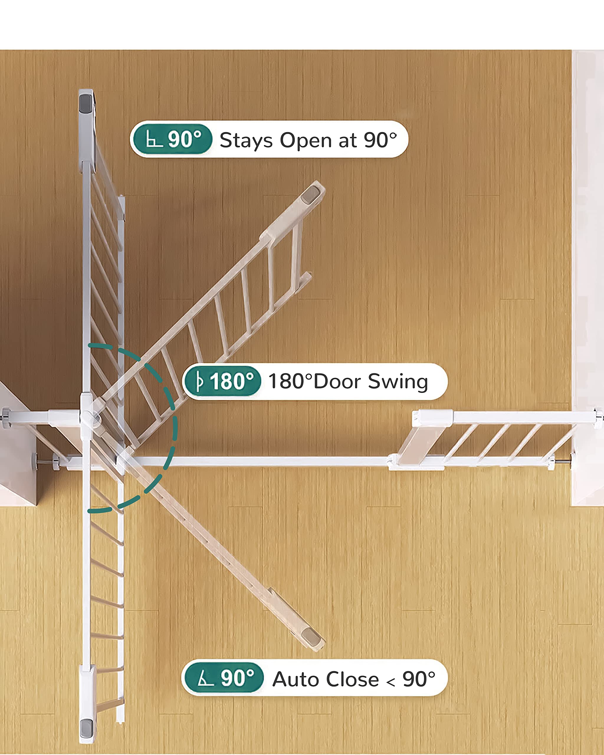 Newnice 40.6" -29.7" Auto Close Baby Gate with Small Cat Door, Easy Walk Thru & Durable Dog Pet Gates for Stairs, Doorway, House, Pressure Mounted Safety Child Gate Includes 4 Wall Cups