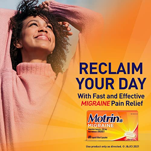 Motrin IB Migraine Liquid Gel Caps, Ibuprofen 200 mg, Migraine Relief Medicine, 80 Ct