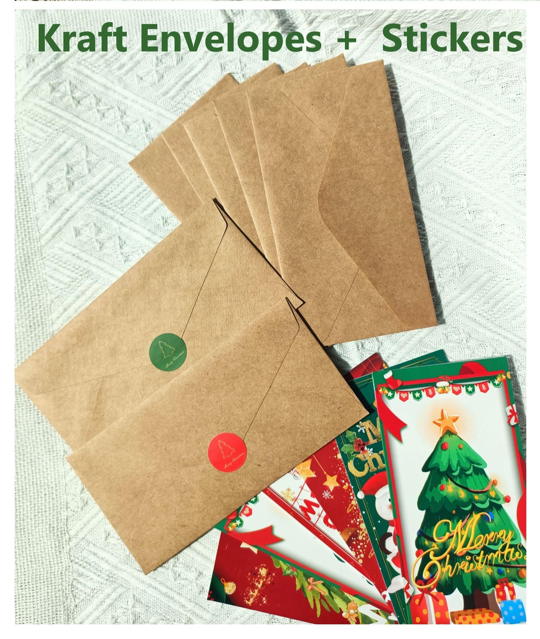 PINKEESEA Christmas Cards with Kraft Envelopes - 24 Christmas Cards with 24 Kraft Envelopes 24 Festive Stickers-6 Holiday Designs