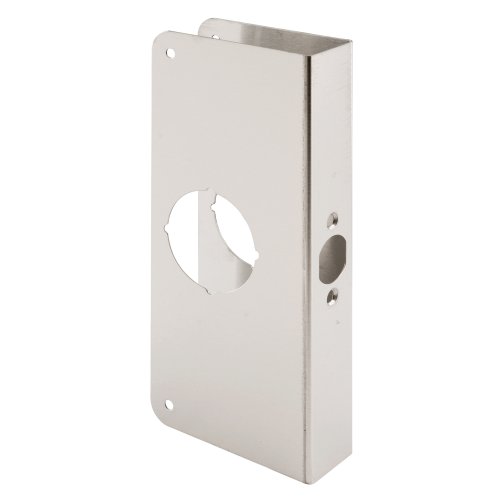 Defender Security U 9585 1-3/8 inch x 9 inch Thick Stainless Steel, 2-1/8 in Lock and Door Reinforcer, 1-3/8 & Prime-Line U 9476 Maximum Security Latch Strike, 1-1/4 inch x 7-7/8 inch, Steel