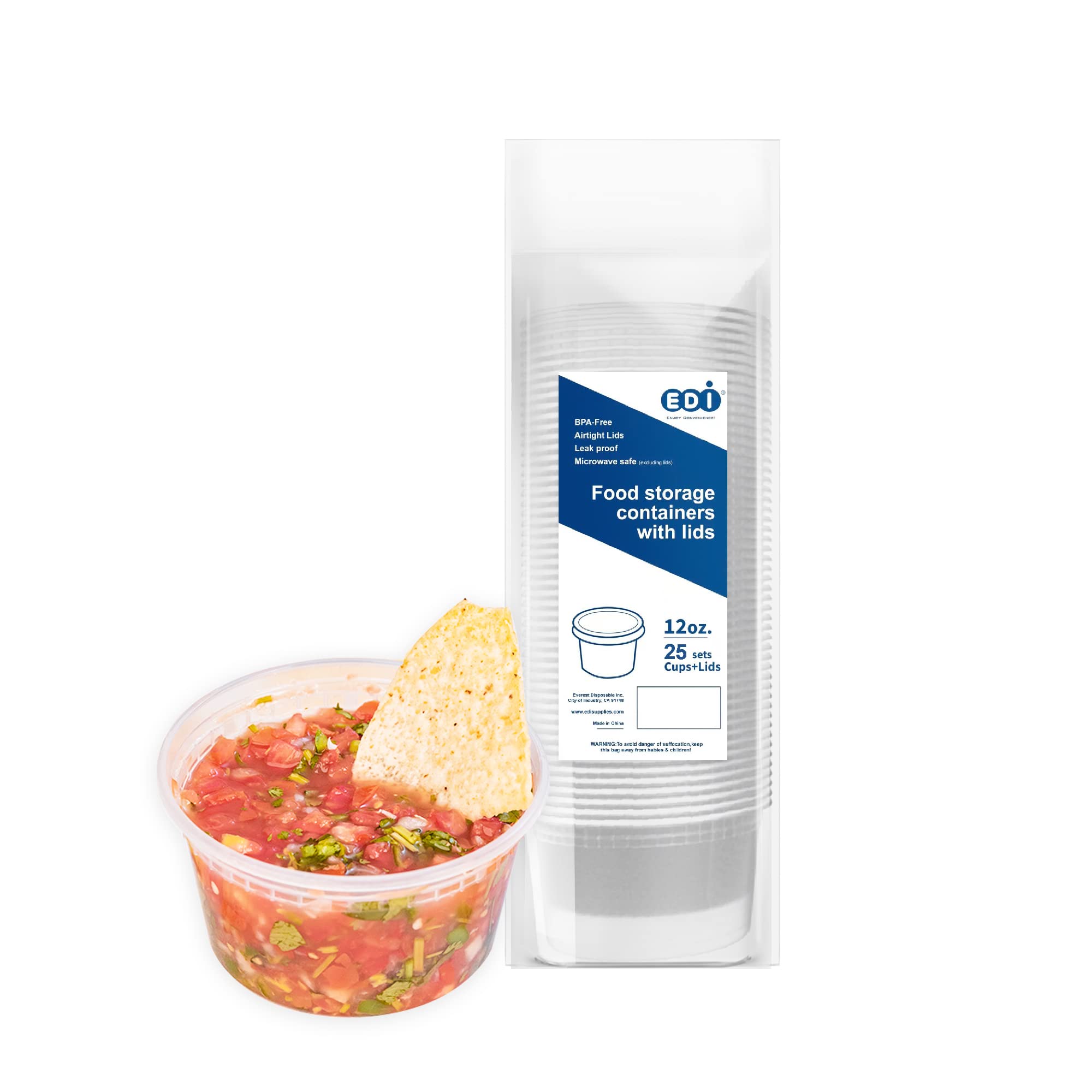 EDI [12 OZ, 25 Sets] Plastic Deli Food Storage Containers with Airtight Lids | Microwave-, Freezer-, Dishwasher-Safe | BPA Free | Heavy-Duty | Meal Prep | Leakproof | Recyclable
