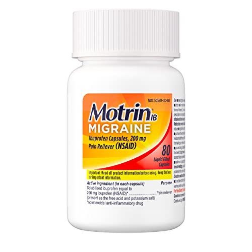Motrin IB Migraine Liquid Gel Caps, Ibuprofen 200 mg, Migraine Relief Medicine, 80 Ct