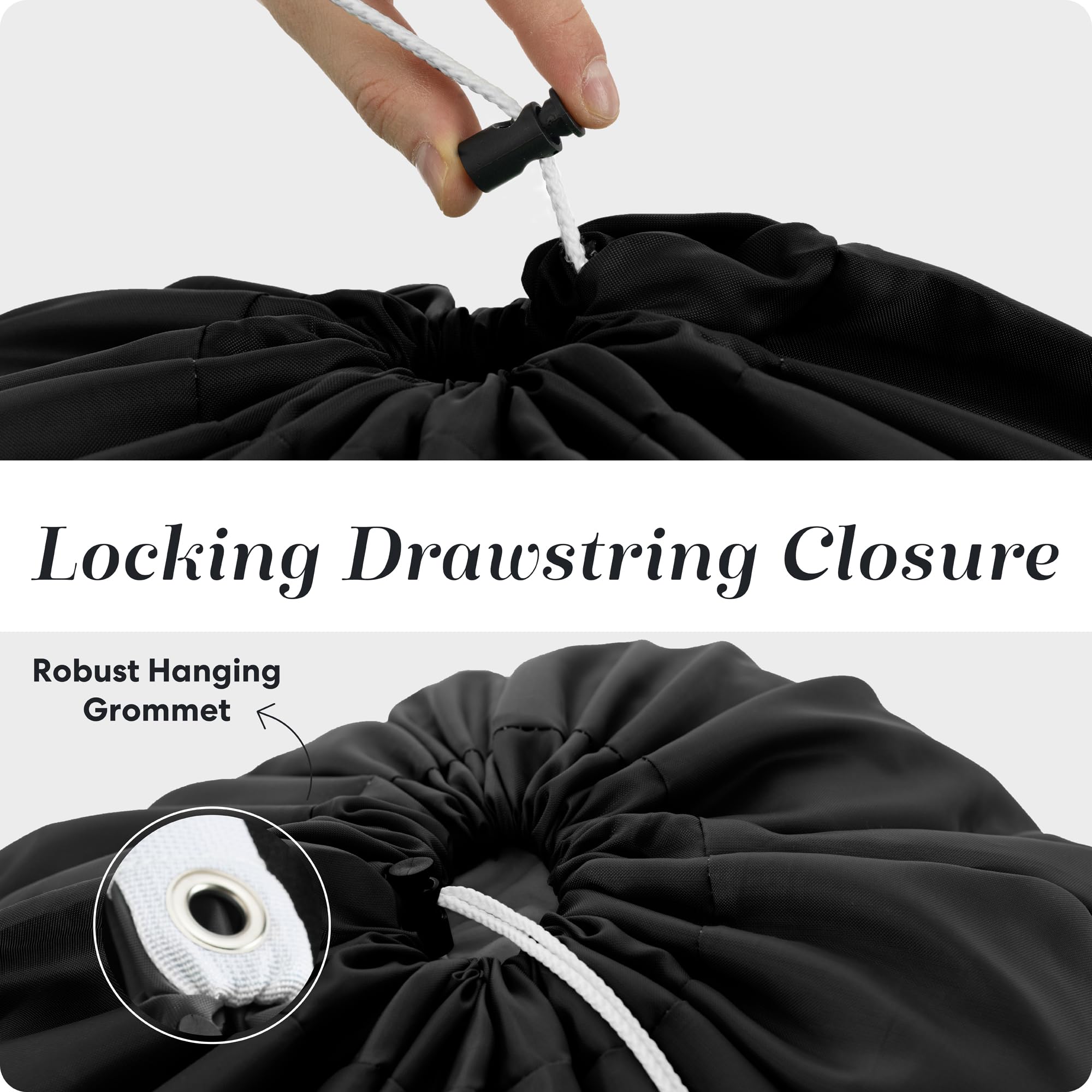 Shoulder Strap Laundry Bag - Drawstring Locking Closure, Durable Nylon Material, Large Capacity, Heavy Duty Stitching, Hands Free Carrying, Perfect for Laundromat or College Dorm. (Black | 30" x 40")
