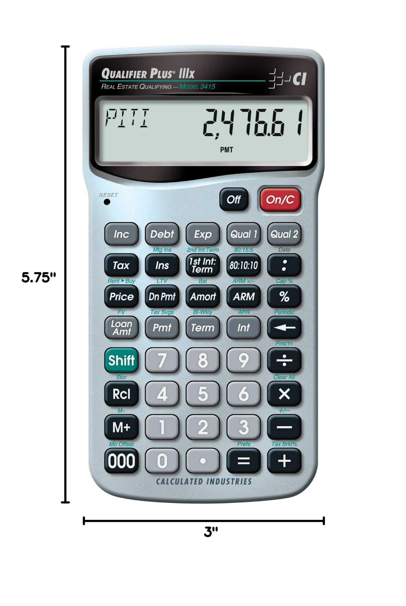 Calculated Industries 3415 Qualifier Plus IIIx Advanced Real Estate Mortgage Finance Calculator | Simple Operation | Buyer Pre-Qualifying | Solves Payments, Amortization, ARMs, Combos, FHA, VA, More
