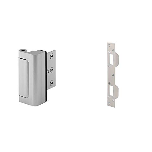 Defender Security Satin Nickel U 10827 Door Reinforcement Lock β3β Stop & U 10385 Prime Line Door Strike, for Use with 5-1/2 in and 6 in Hole Spacing's On Dead Latch and Deadbolt, Steel, Satin Nickel