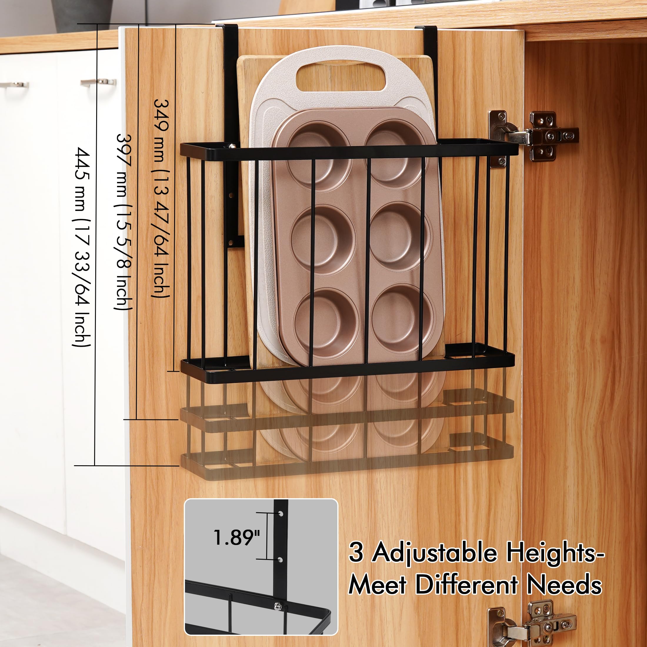 KES Cabinet Door Organizer with Towel Bar, Kitchen Cabinet Organizer with Towel Holder Cutting Board Organizer for Kitchen, Over The Cabinet Door Organize with Towel Rack Matte Black, KUR520-BK