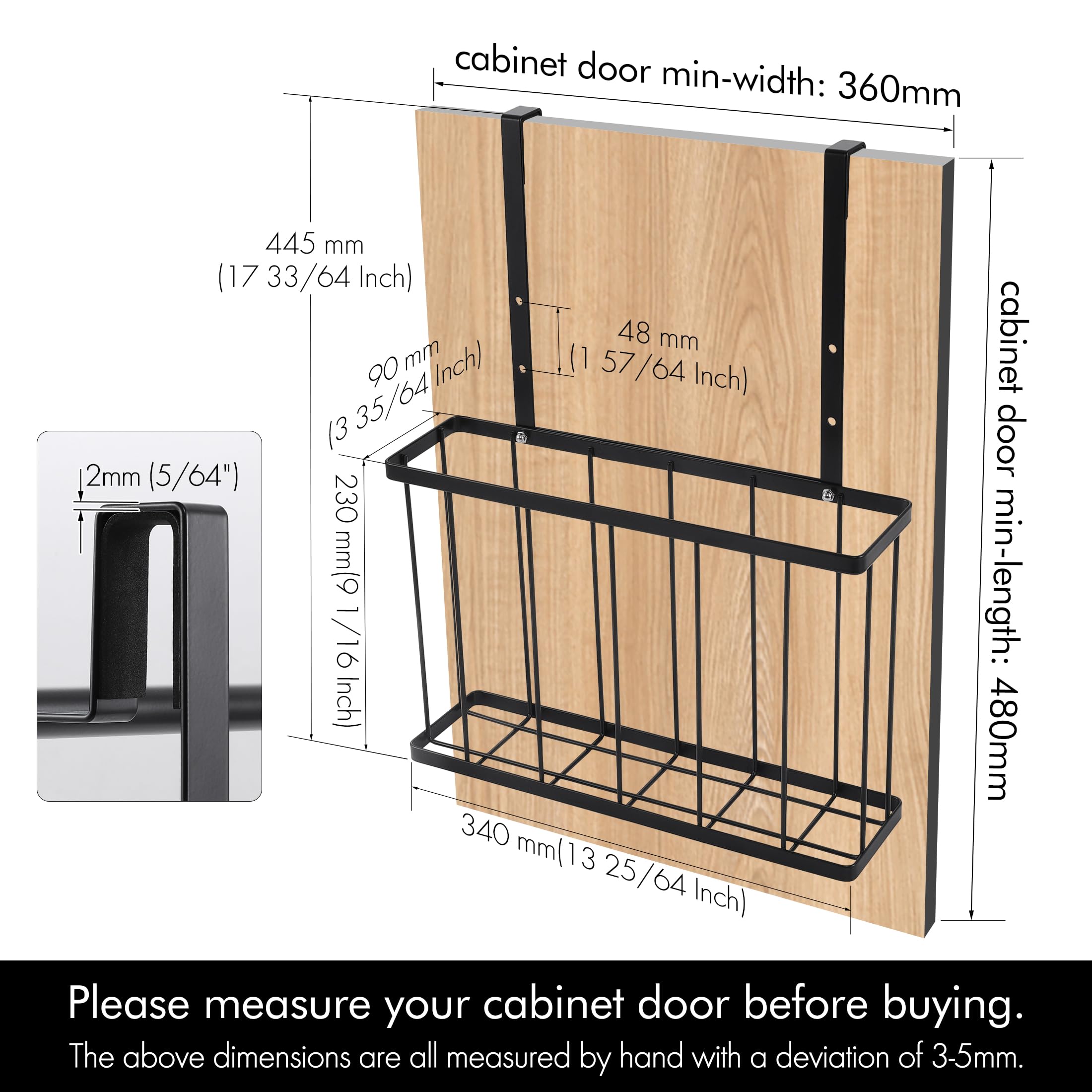 KES Cabinet Door Organizer with Towel Bar, Kitchen Cabinet Organizer with Towel Holder Cutting Board Organizer for Kitchen, Over The Cabinet Door Organize with Towel Rack Matte Black, KUR520-BK