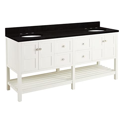 Signature Hardware 952444-RUMB-8 Olsen 72" Free Standing Double Vanity Set with Cabinet, Granite, Marble or Quartz Vanity Top, and Rectangular Undermount Sinks - 8" Faucet Holes