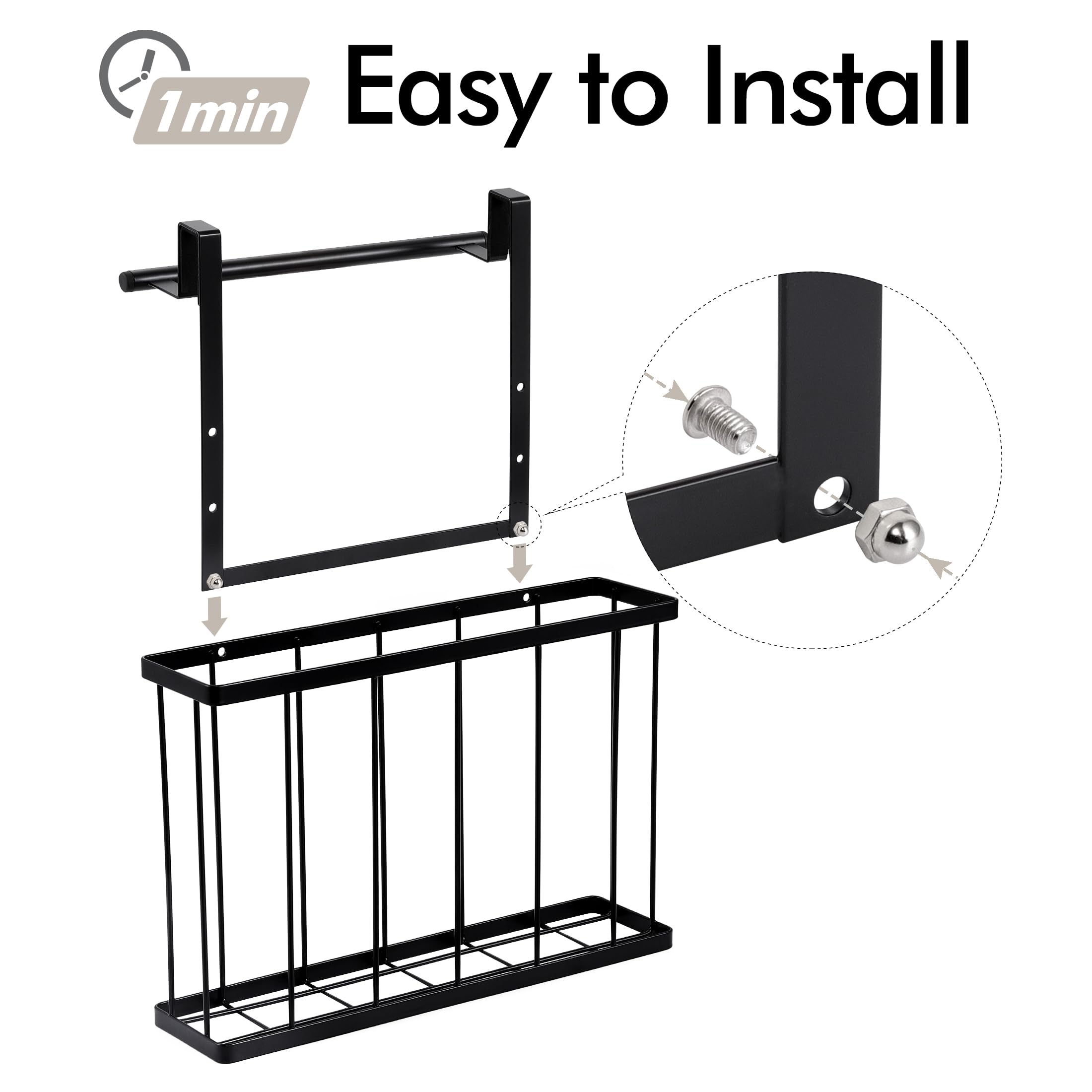 KES Cabinet Door Organizer with Towel Bar, Kitchen Cabinet Organizer with Towel Holder Cutting Board Organizer for Kitchen, Over The Cabinet Door Organize with Towel Rack Matte Black, KUR520-BK