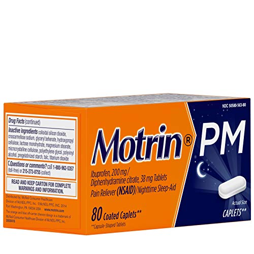 Motrin PM Caplets, 200 mg Ibuprofen & 38 mg Sleep Aid, Nighttime Relief for Minor Pains, 80 ct.