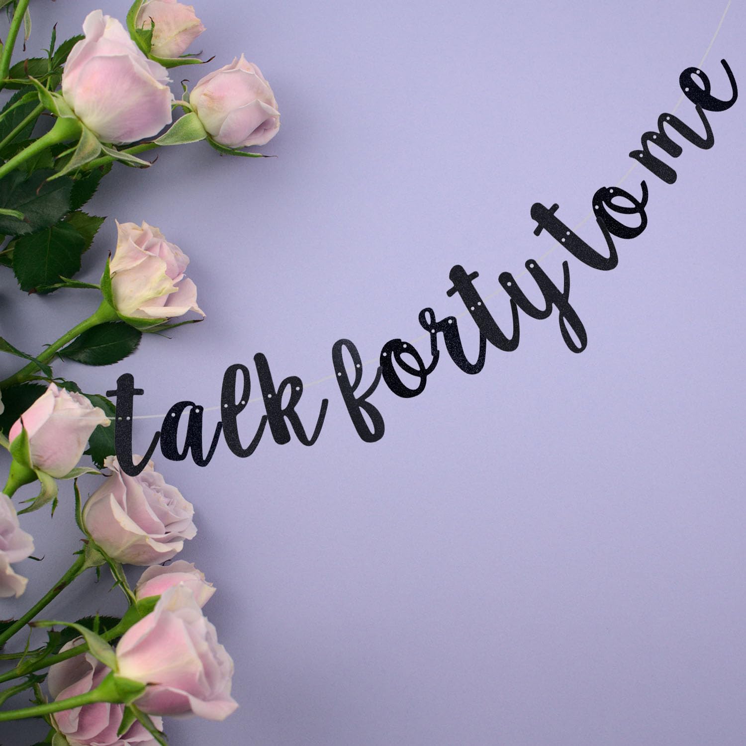 MJJLT Talk Forty to Me Banner, 40th Birthday Party Decorations Fun Gold Gliter Paper Sign,40th Marriage Anniversary Party Decorations Black