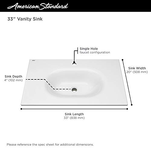 American Standard 1298001.020 Studio S 33 in. Vanity Top Sink β Center Hole, White